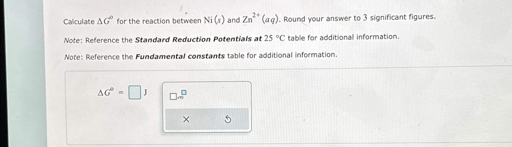 Solved Calculate ΔG0 ﻿for the reaction between Ni(s) ﻿and | Chegg.com