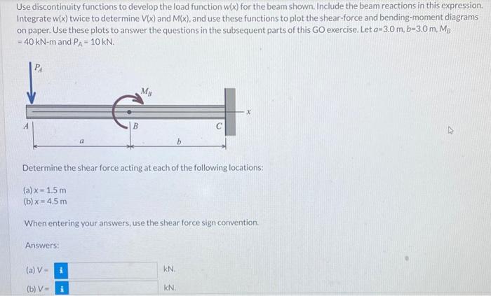 Solved Use discontinuity functions to develop the load | Chegg.com