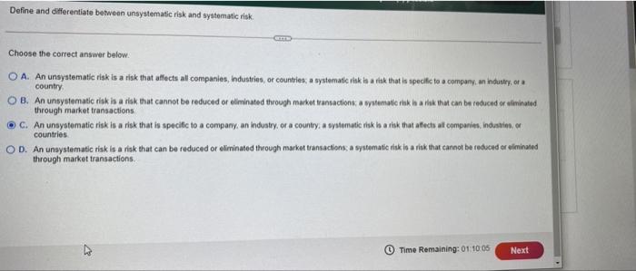 Solved Define and differentiate between unsystematic risk | Chegg.com