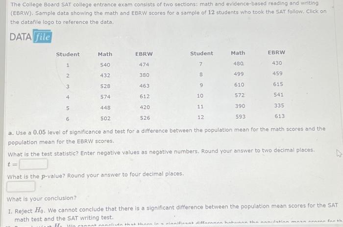 Solved The College Board SAT college entrance exam consists | Chegg.com