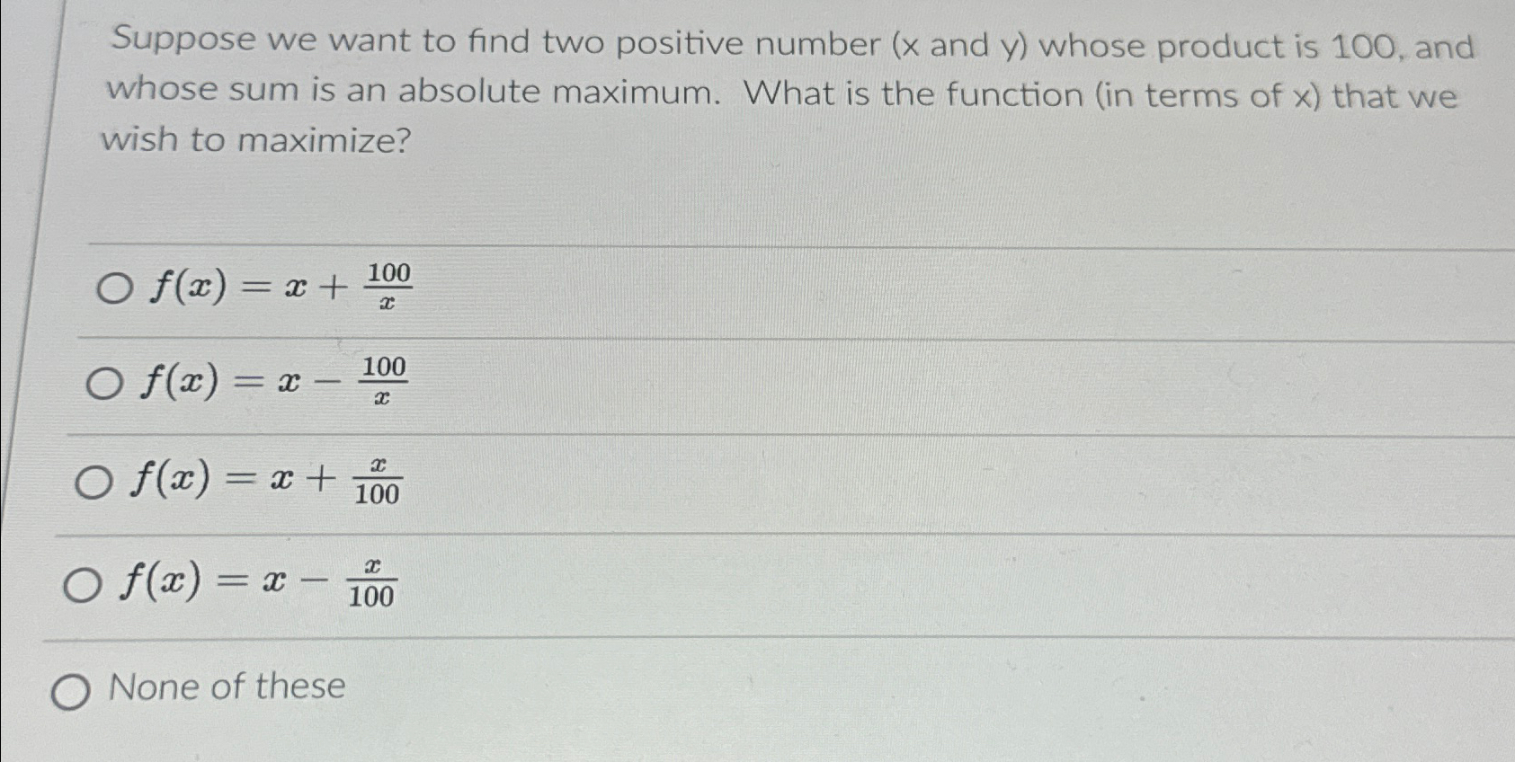 Solved Suppose we want to find two positive number ( x ﻿and | Chegg.com