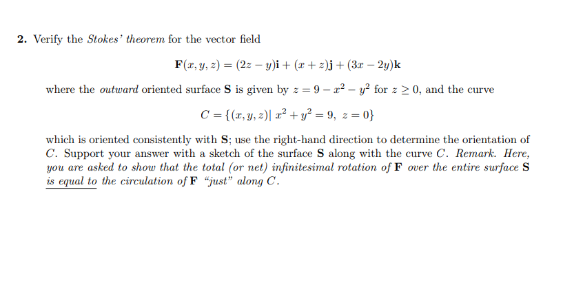 Verify the Stokes' theorem for the vector | Chegg.com