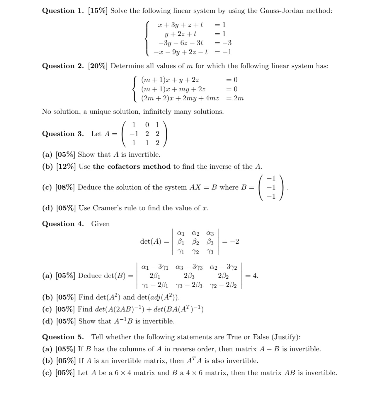 Question 1. [15%] ﻿Solve the following linear system | Chegg.com