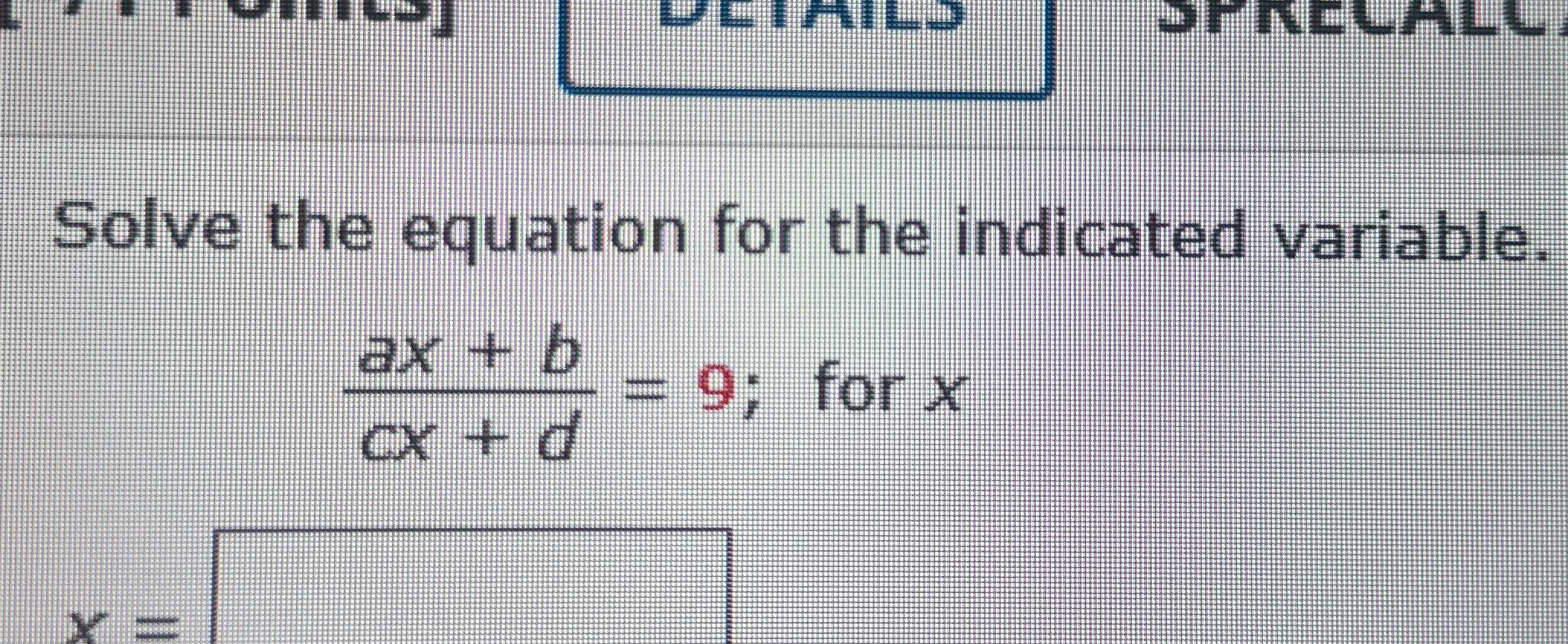Solved Solve the equation for the indicated | Chegg.com