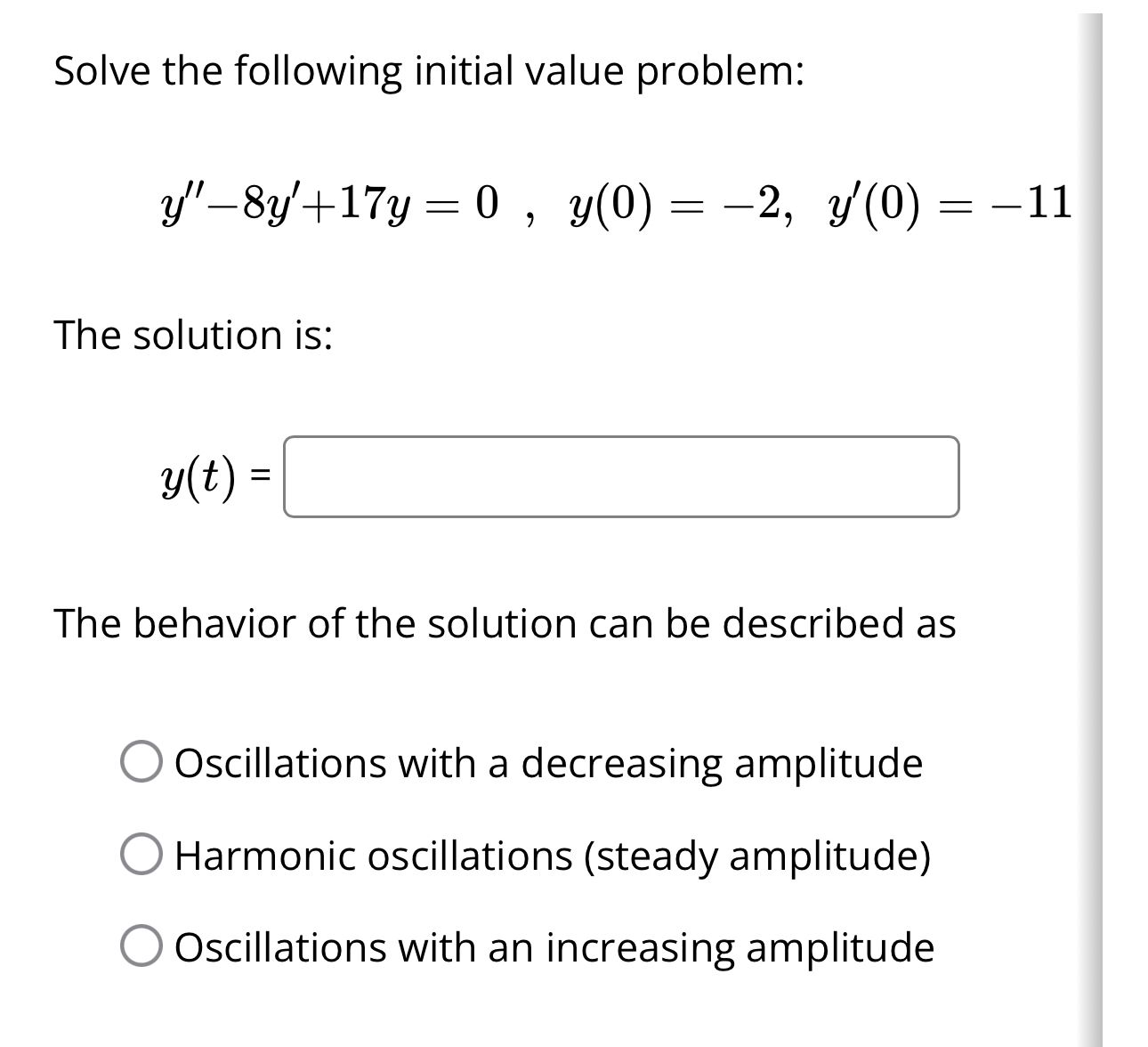 Solved Solve the following initial value | Chegg.com