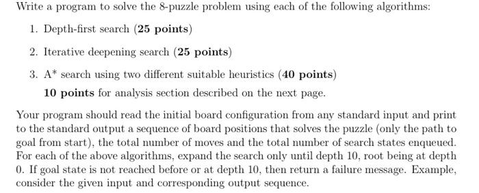Write a program to solve the 8-puzzle problem using | Chegg.com