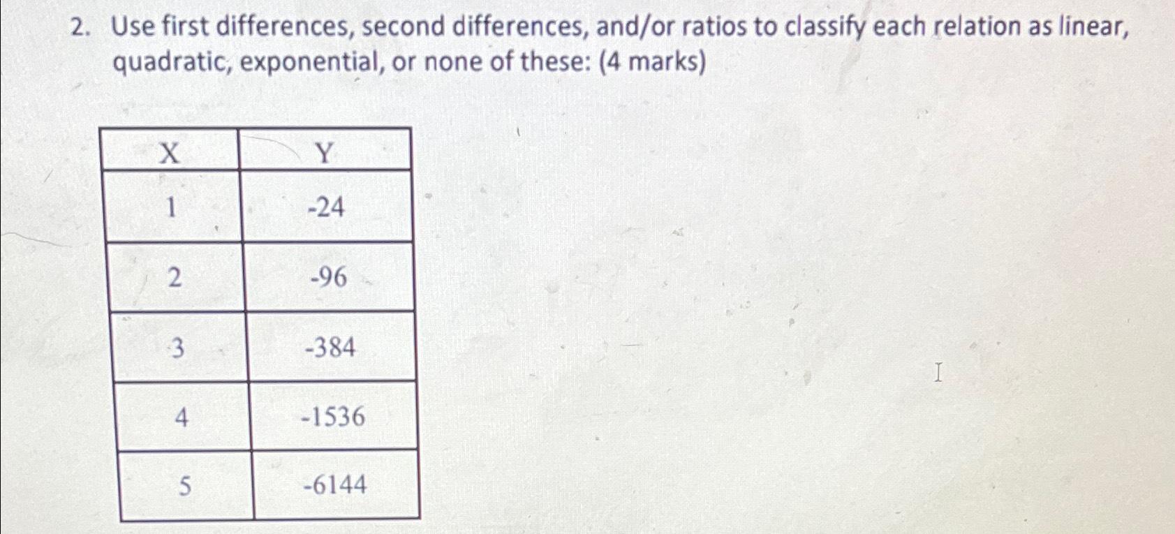 Solved Use first differences, second differences, and/or | Chegg.com