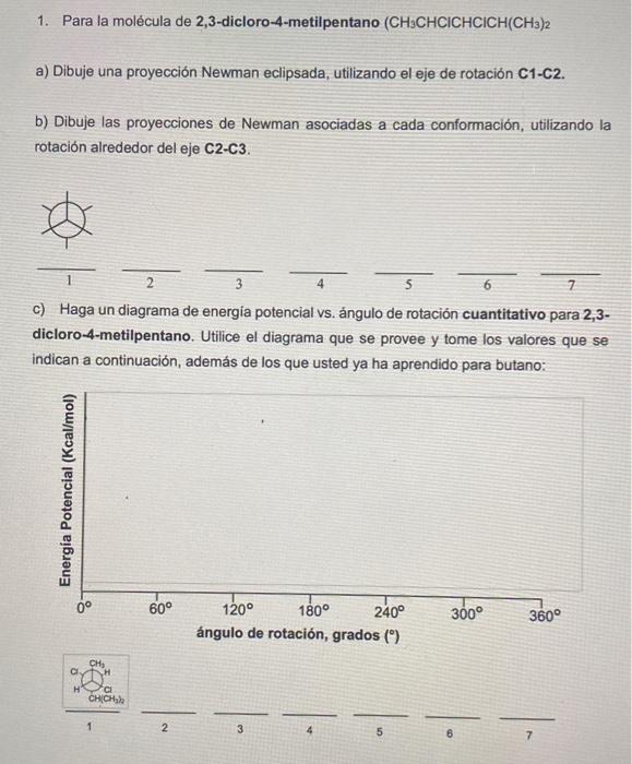 Solved 1. Para la molécula de 2,3-dicloro-4-metilpentano | Chegg.com