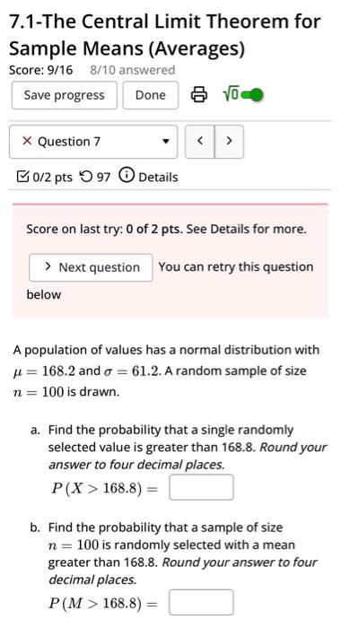 Solved 7.1-The Central Limit Theorem for Sample Means | Chegg.com