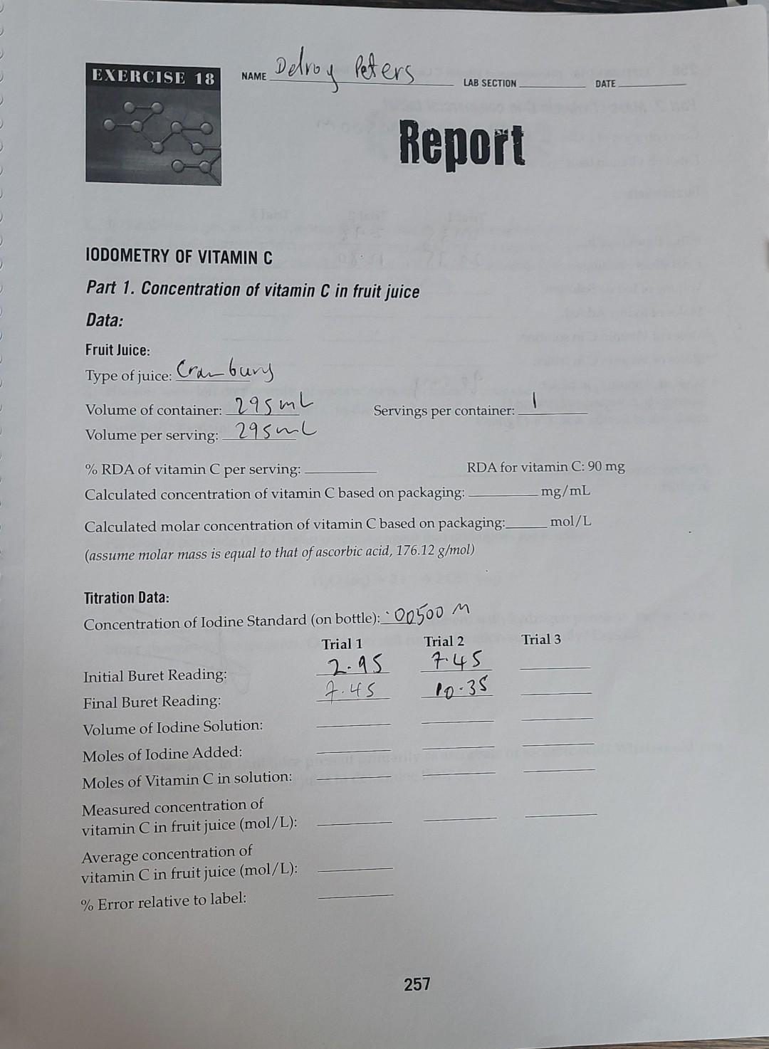 Solved EXERCISE 18 NAME LAB SECTION DATE Delroy Peters | Chegg.com