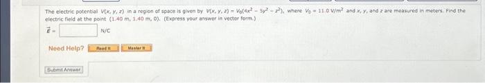 Solved The electric potential V(x, y, z) in a region of | Chegg.com