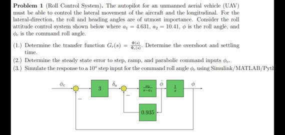 Solved Problem 1 (Roll Control System). The autopilot for an | Chegg.com