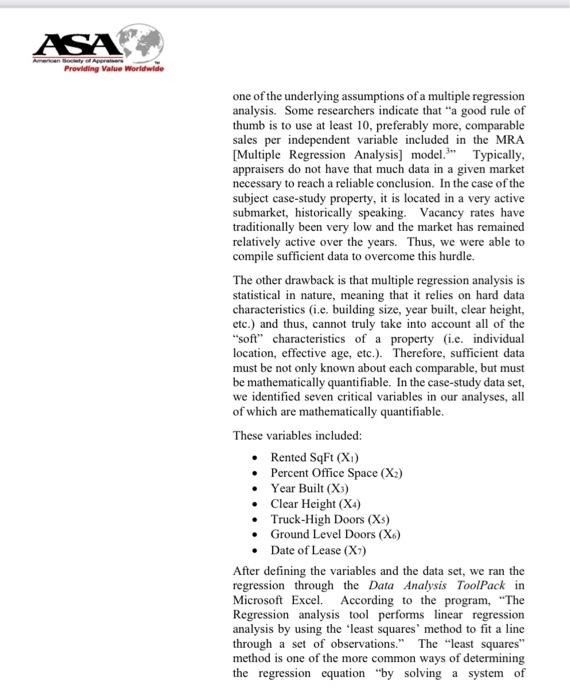 Solved Multiple Regression Analysis - A Case Study Case | Chegg.com