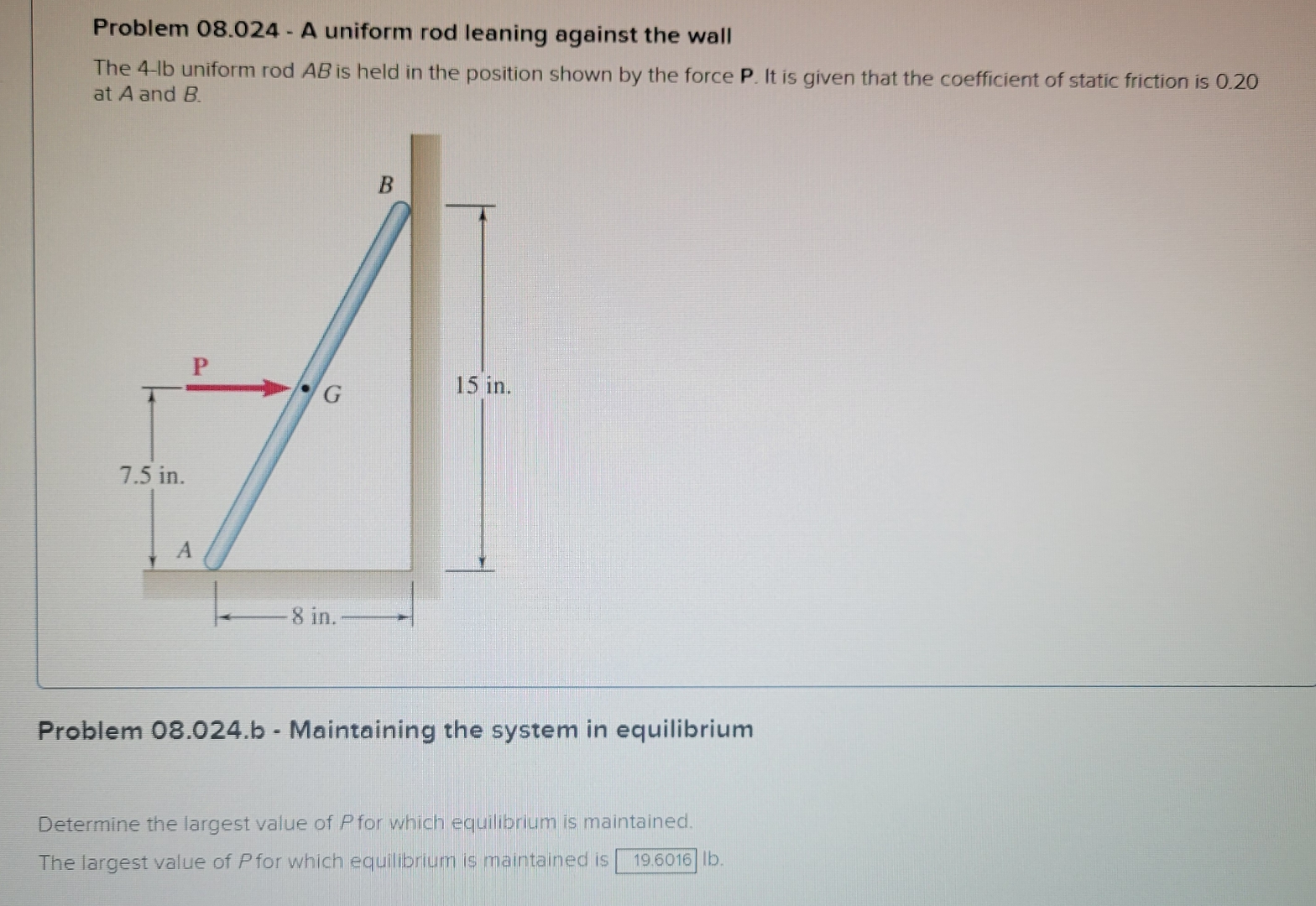 Solved Problem 08.024 - ﻿A uniform rod leaning against the | Chegg.com