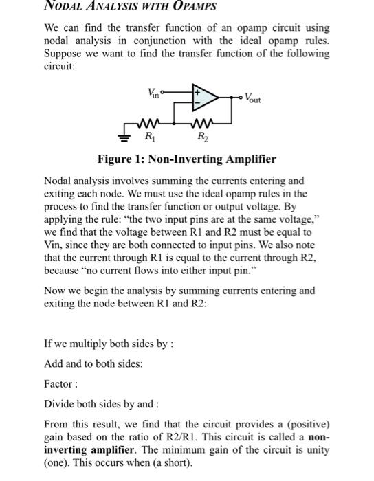 NoDAL ANALYSIS WITH OPAMPS We can find the transfer | Chegg.com