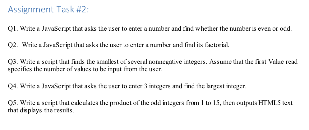 Solved Assignment Task 2 Q1 write A Javascript That