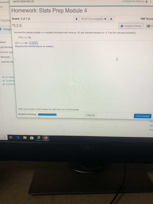 Solved MATH 0530-462 (3) La'Dajahnia Malone & Homework: | Chegg.com