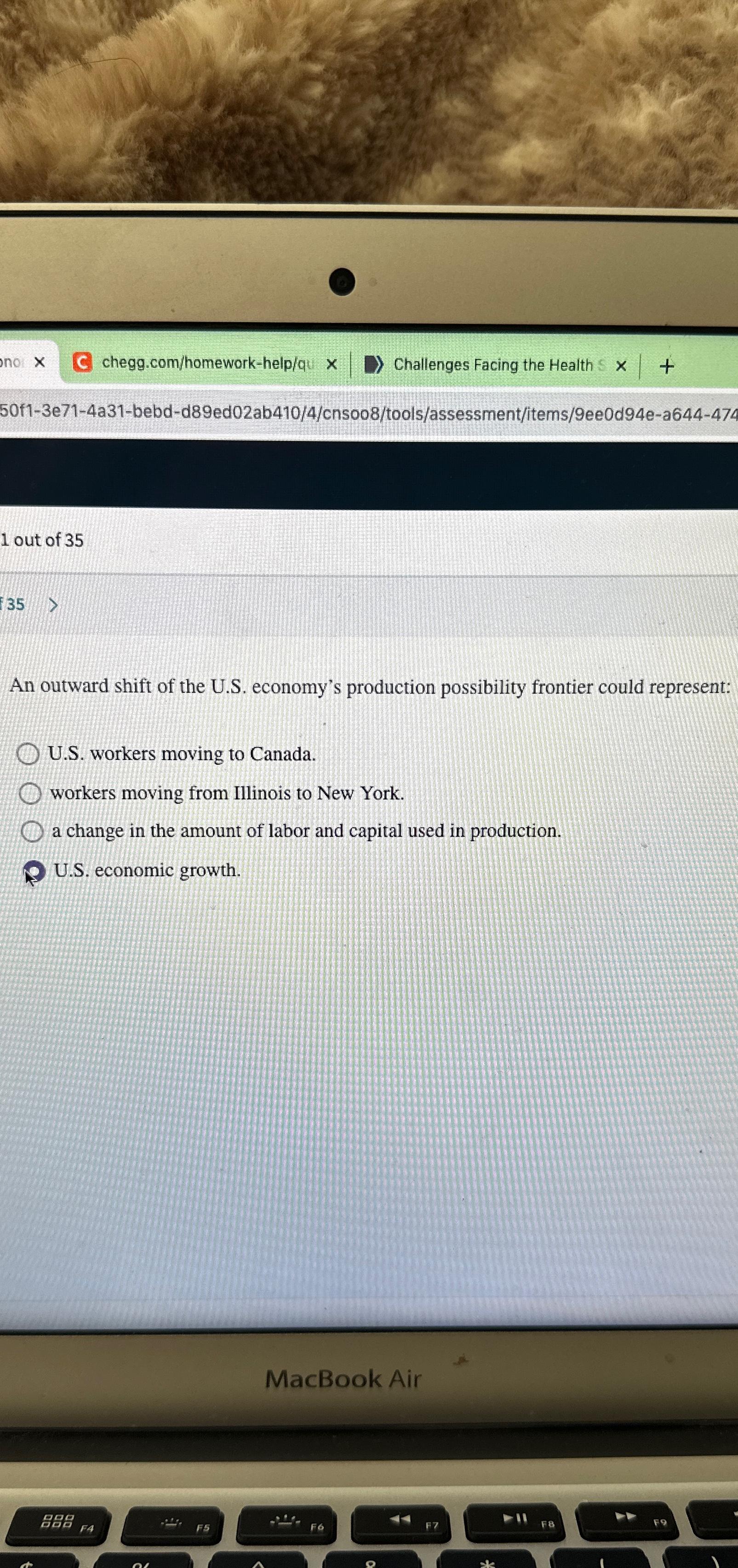 Solved 1 ﻿out of 3535An outward shift of the U.S. ﻿economy's | Chegg.com
