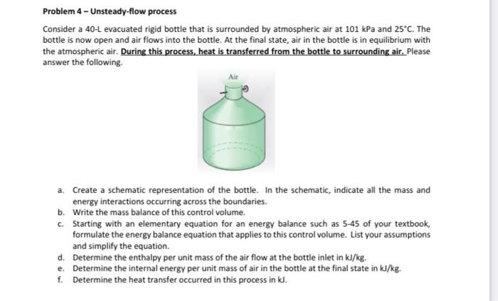 Solved Problem 4 - Unsteady-flow process Consider a 40-L | Chegg.com