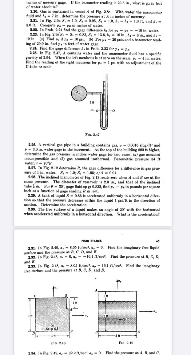 Solved inches of mercury gage. If the barometer reading is | Chegg.com