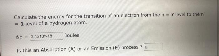 Solved Calculate the energy for the transition of an | Chegg.com