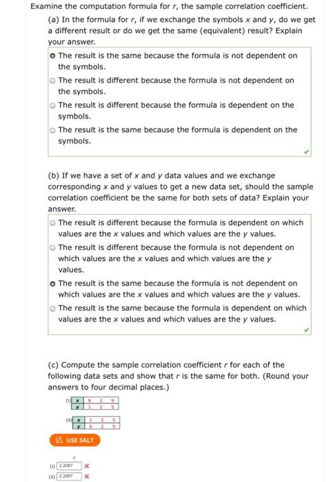 Solved Examine the computation formula for r, the sample | Chegg.com