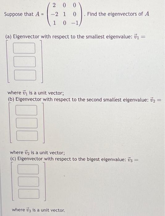 Solved Suppose that A=⎝⎛2−2101000−1⎠⎞. Find the eigenvectors | Chegg.com
