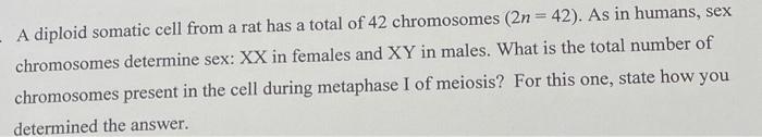 Solved A diploid somatic cell from a rat has a total of 42 | Chegg.com