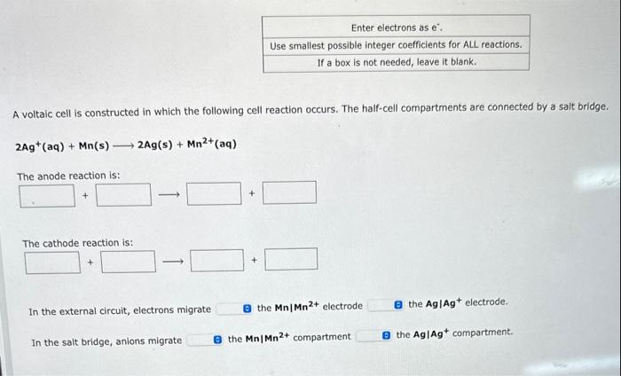 Solved A voltaic cell is constructed in which the following | Chegg.com