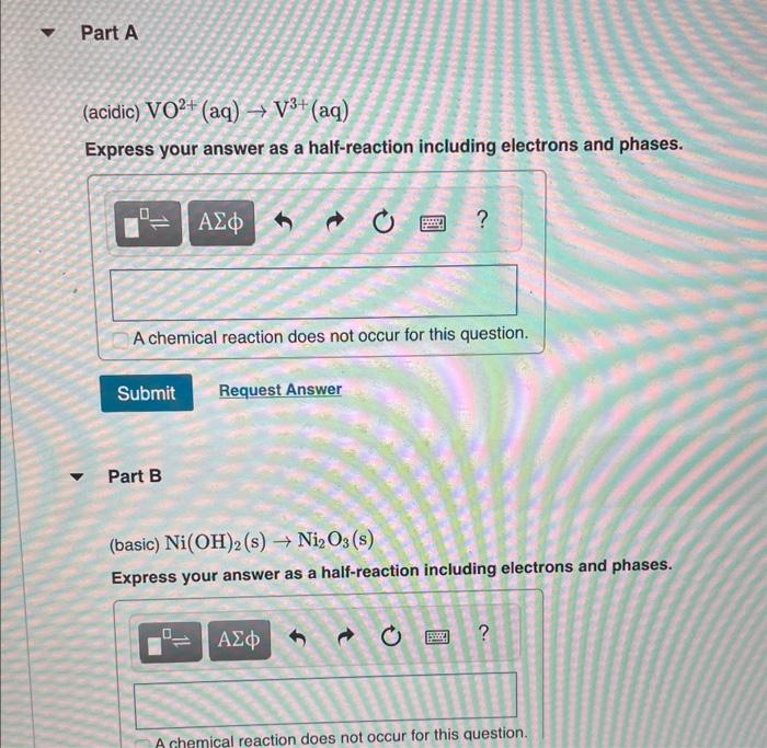 Solved (acidic) VO2+(aq)→V3+(aq) Express your answer as a | Chegg.com