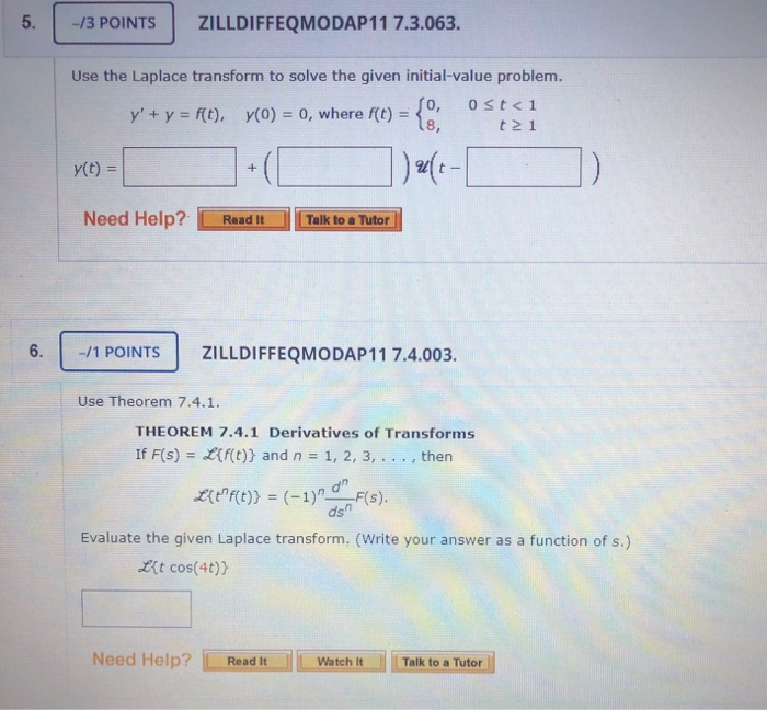 Solved -/3 POINTS ZILLDIFFEQMODAP11 7.3.063. Use the Laplace | Chegg.com