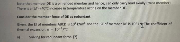 Solved Note that member DE is a pin ended member and hence, | Chegg.com