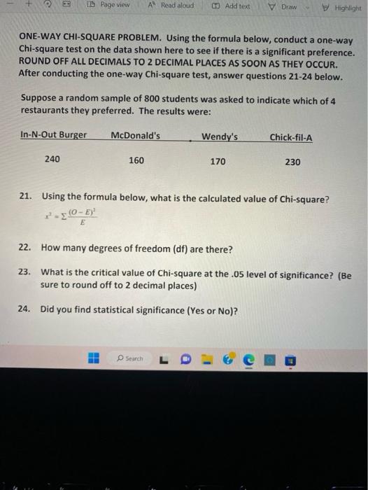 Solved ONE-WAY CHI-SQUARE PROBLEM. Using the formula below, | Chegg.com