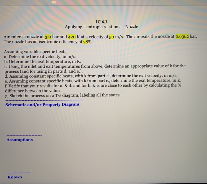 Solved IC 6.3 Applying isentropic relations - Nozzle Air | Chegg.com
