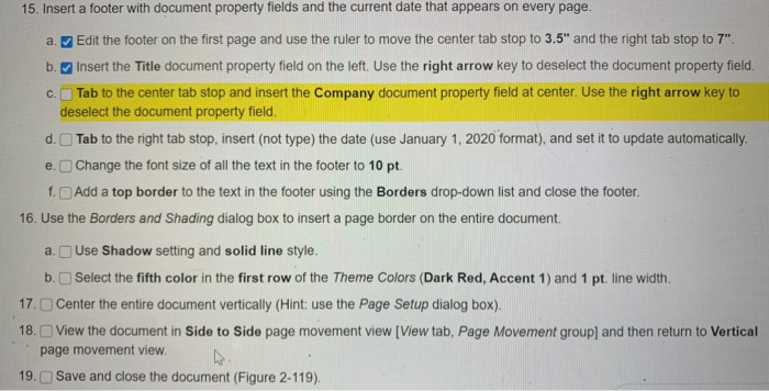 A B C 15 Insert A Footer With Document Property Chegg