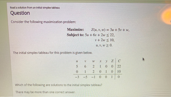 Solved Read a solution from an initial simplex tableau | Chegg.com