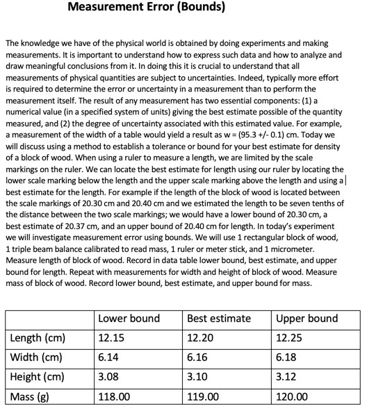 Solved Measurement Error (Bounds) The knowledge we have of | Chegg.com