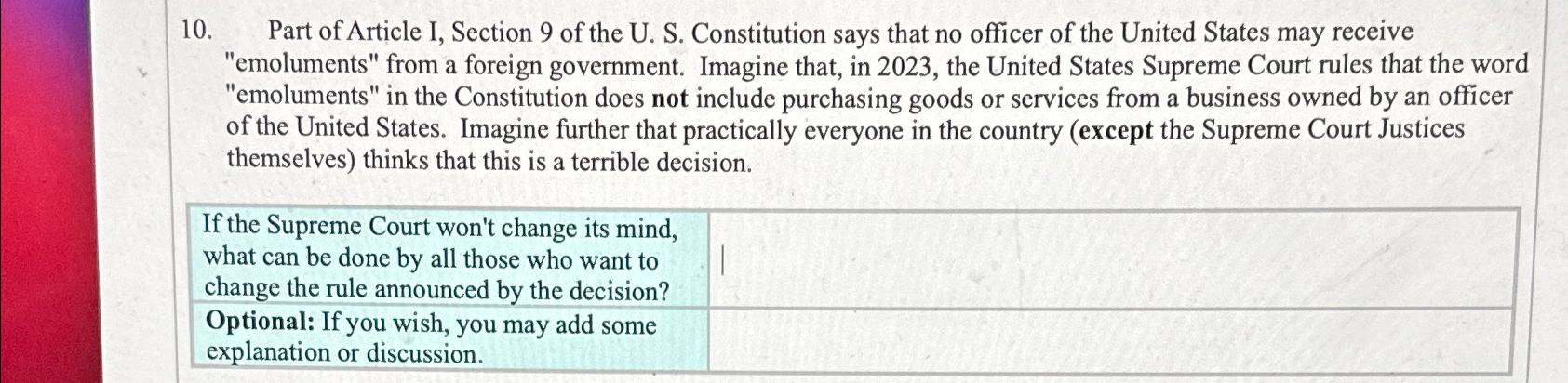 Solved Part of Article I, Section 9 ﻿of the U. ﻿S. | Chegg.com