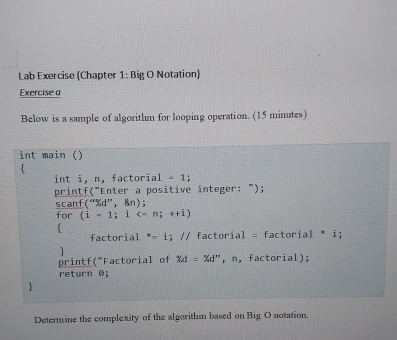Solved How can I figure out Lab Exercise (Chapter 1: Big O | Chegg.com