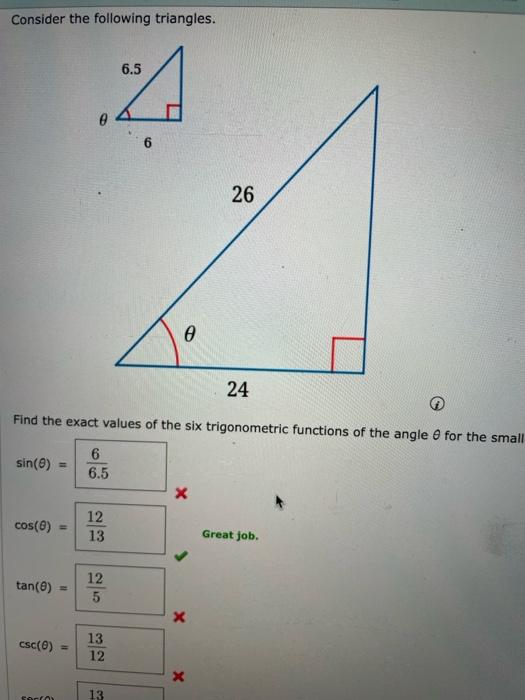 Solved Consider the following triangles. sin (0) cos(0) = | Chegg.com
