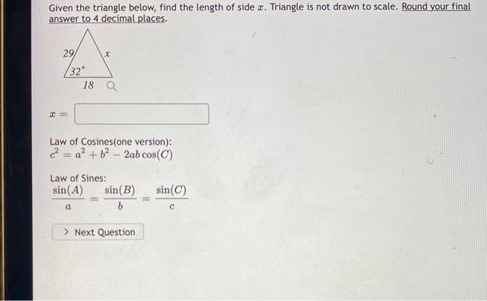 Solved Given the triangle below, find the length of side x. | Chegg.com