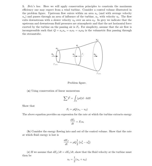Solved 1. Betz's law. Here we will apply conservation | Chegg.com