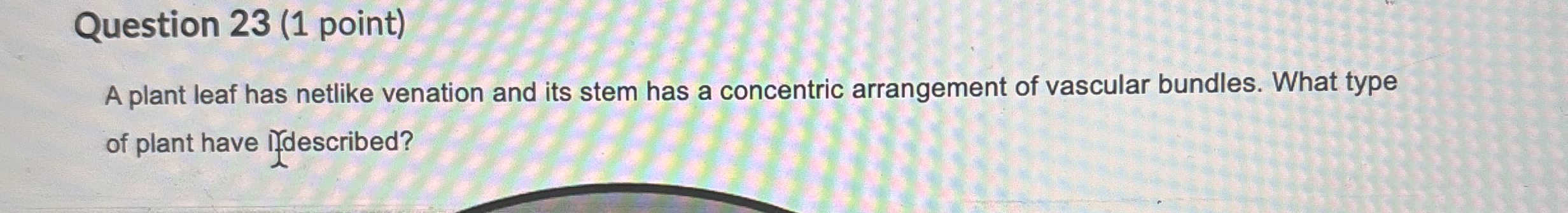 Solved Question 23 (1 ﻿point)A plant leaf has netlike | Chegg.com