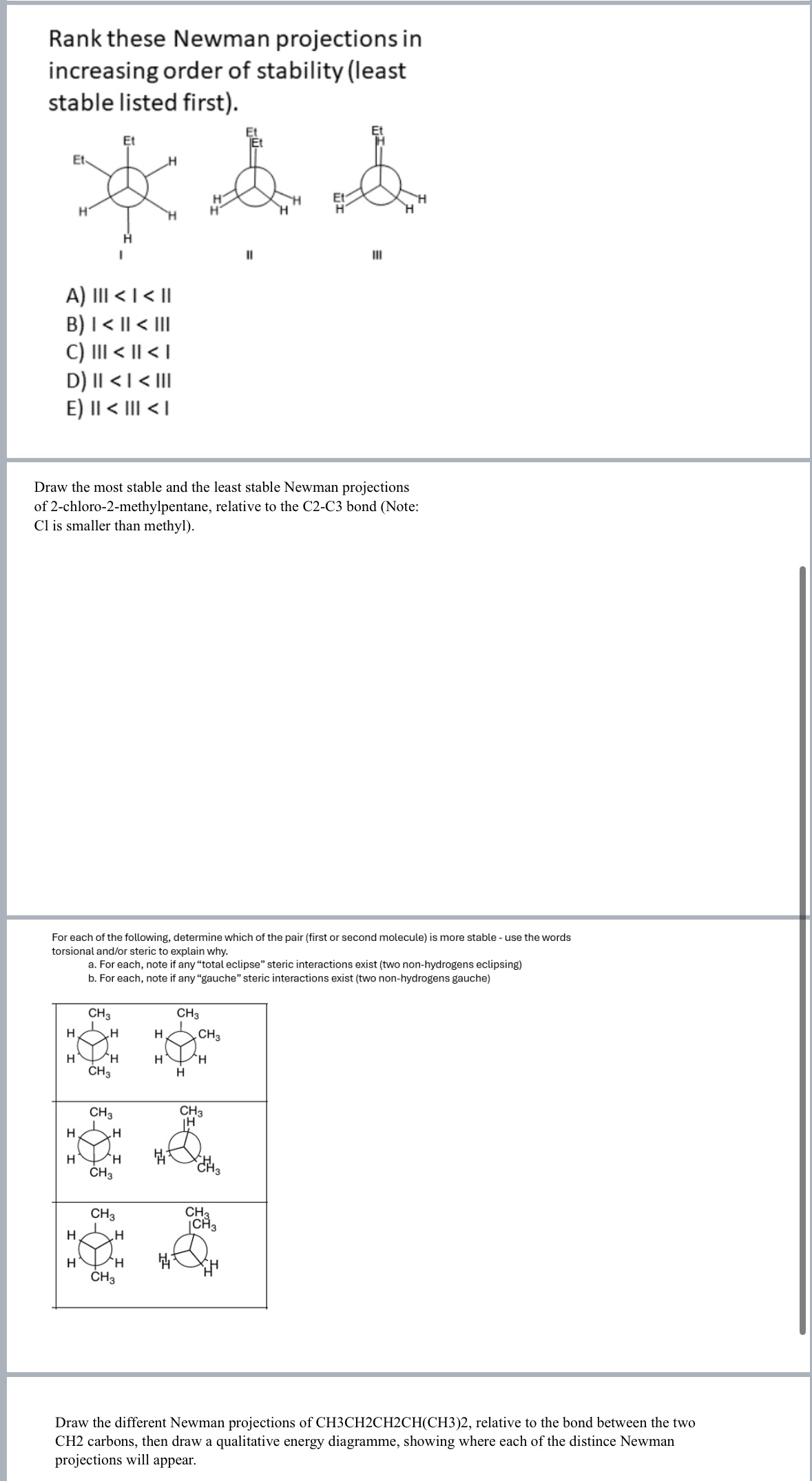 Solved Draw the most stable and the least stable Newman | Chegg.com