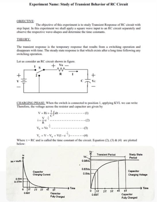 Solved Experiment Name: Study of Transient Behavior of RC | Chegg.com