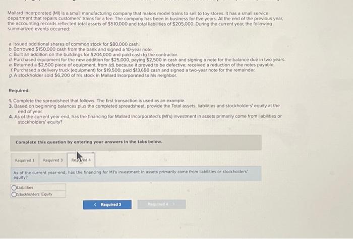 Solved Mallard incorporated (Mil) is a small manufacturing | Chegg.com