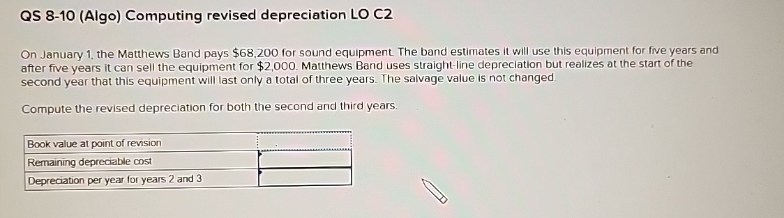 QS 8-10 (Algo) ﻿Computing revised depreciation LO | Chegg.com