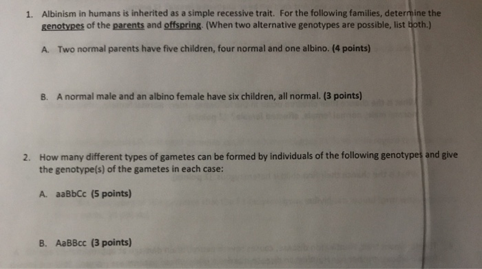 Solved 1. Albinism in humans is inherited as a simple | Chegg.com