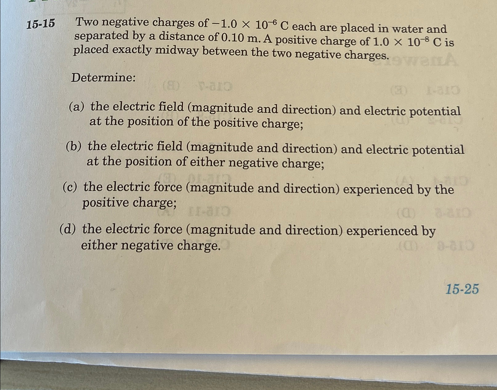 Solved 15-15 ﻿Two negative charges of - 1.0×10-6C ﻿each are | Chegg.com