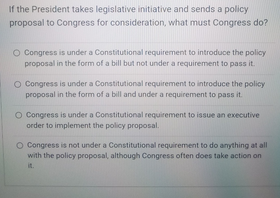 Solved If the President takes legislative initiative and | Chegg.com